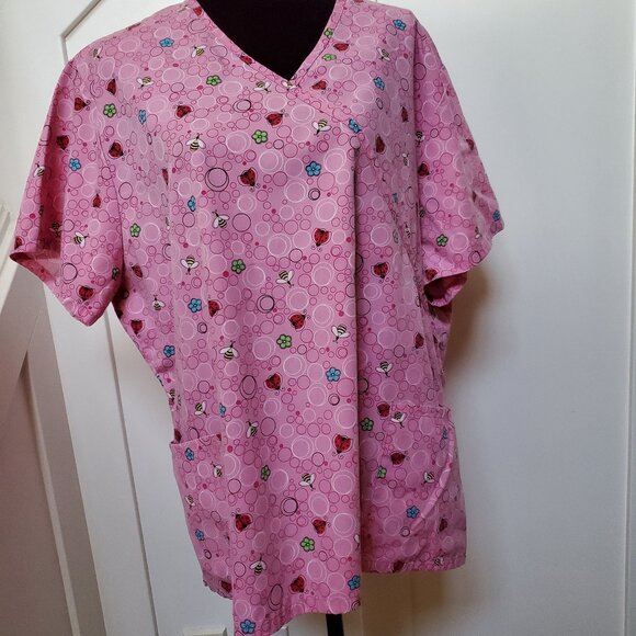 Scrubstar | Tops | Bees Ladybugs And Flowers Pink Scrub Top | Poshmark